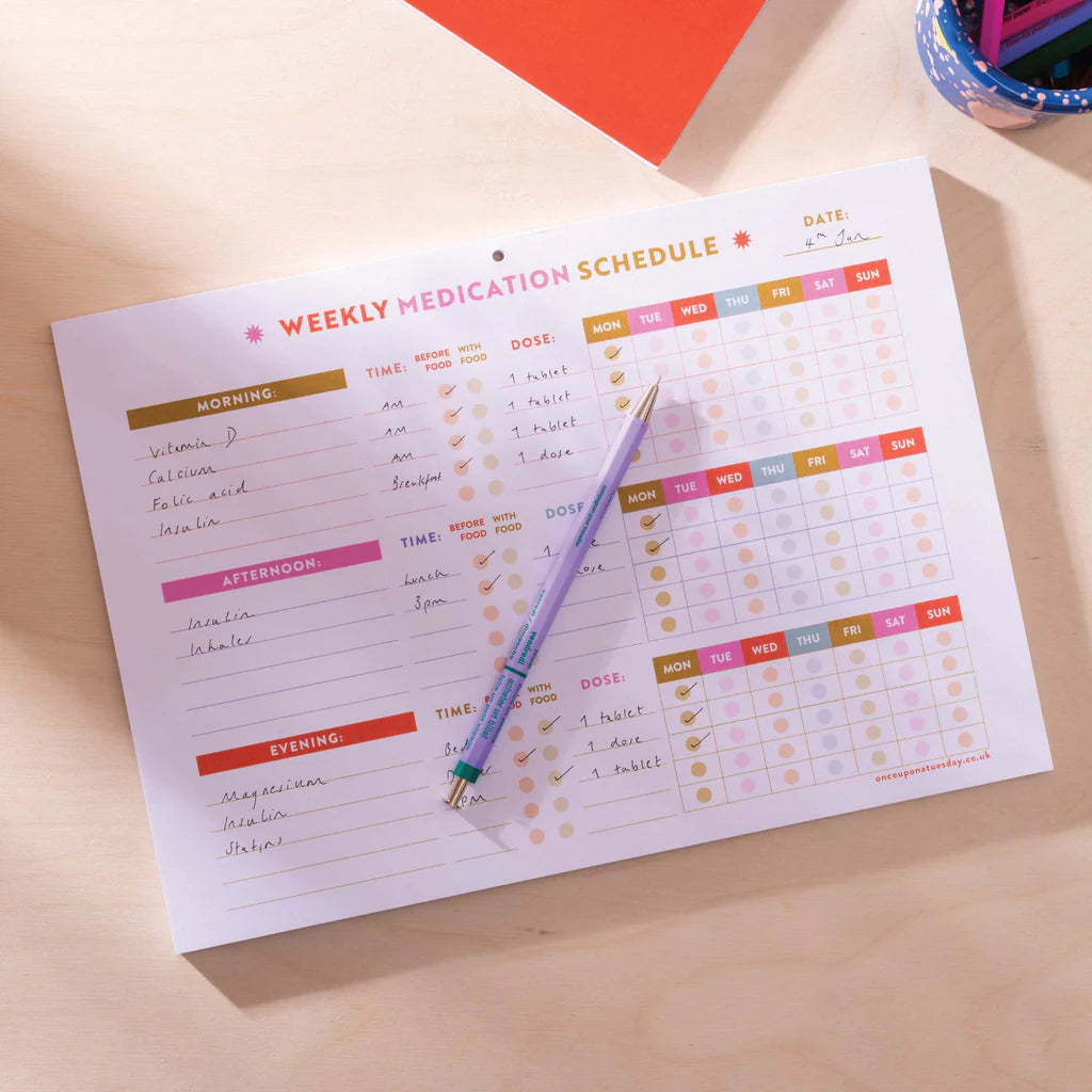 Weekly Medication Schedule Pad A4 – Form Shop & Studio